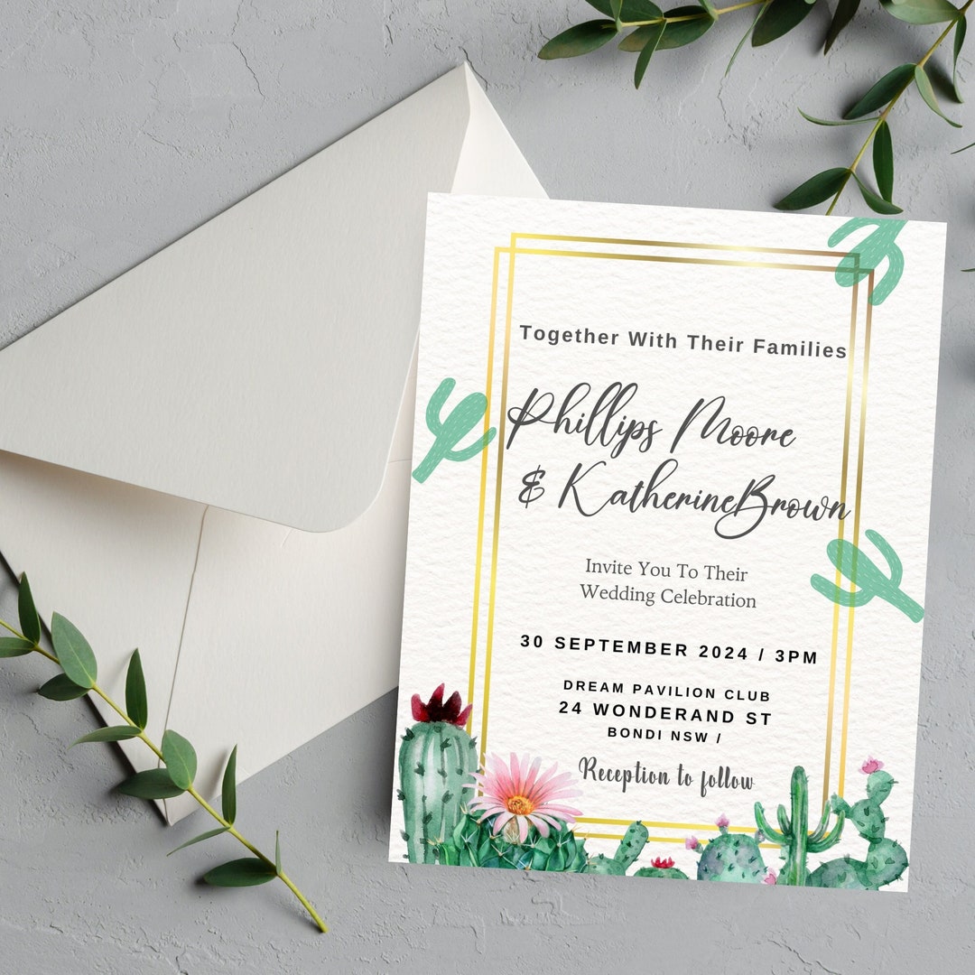 Desert Wedding Invitation Template, Cactus Wedding Invitation, Bohemian ...