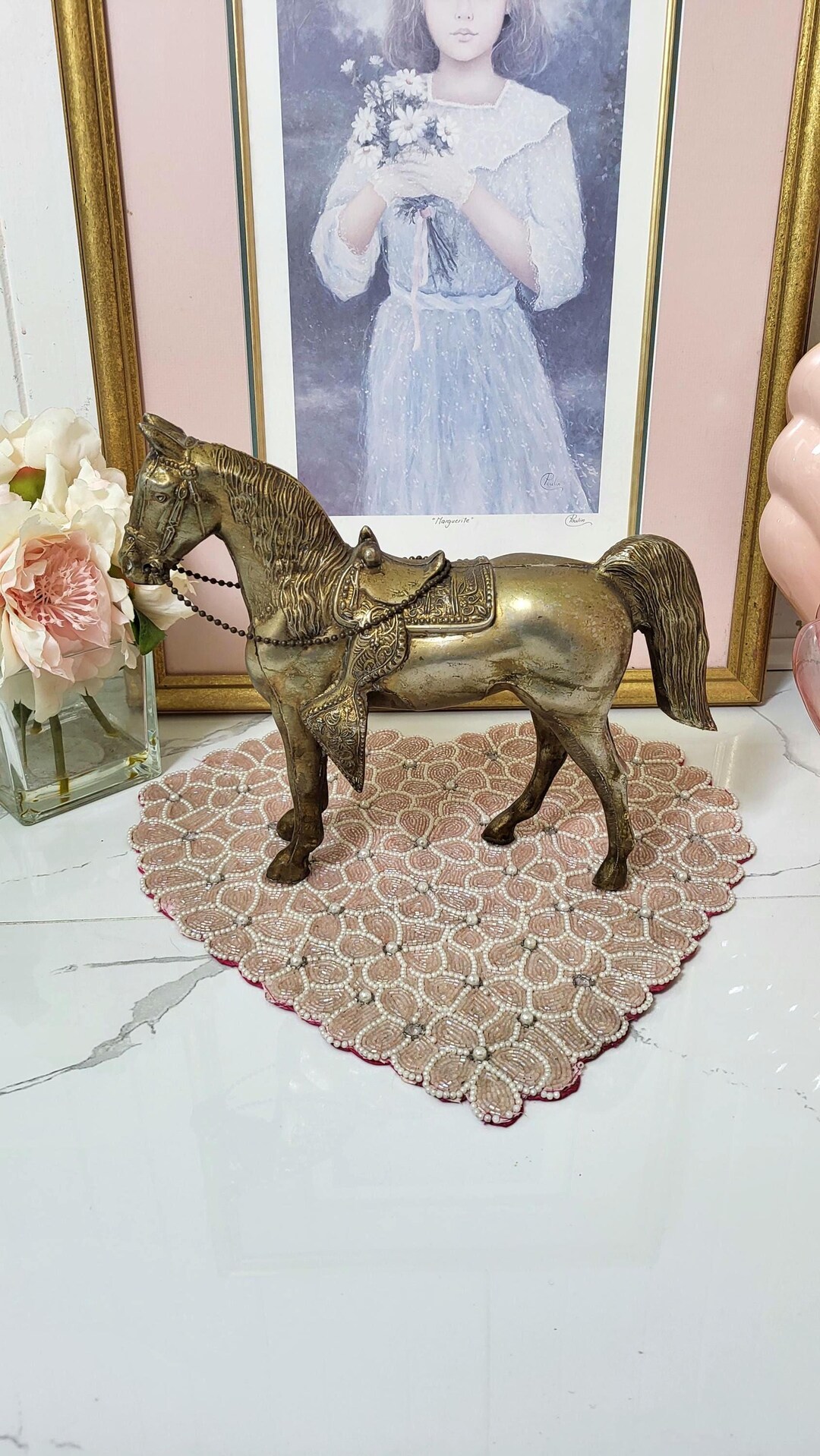 Vintage Brass Fancy Walking Stallion Horse Sculpture Statue Large ...