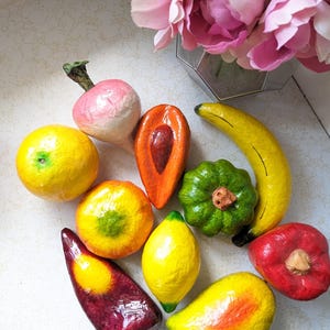 Vintage Set of 10 Paper Mache Fruit & Vegetables for Basket Handmade ...