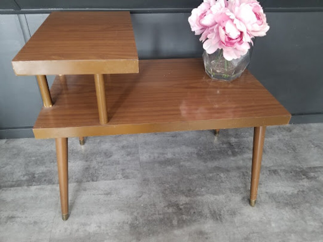 Vintage MCM Faux Wood Table 2 Tier Spindle Style Side End Bedside ...