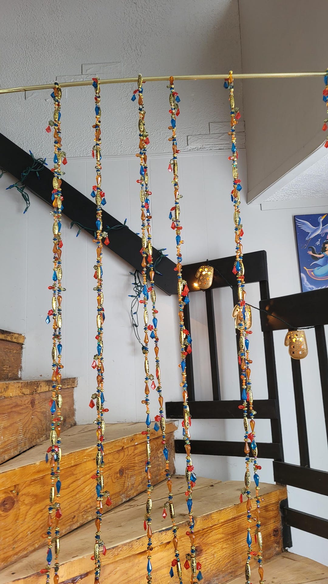 Vintage Y2K Colorful and Golden Color Beaded Door Curtain. Home Decor ...