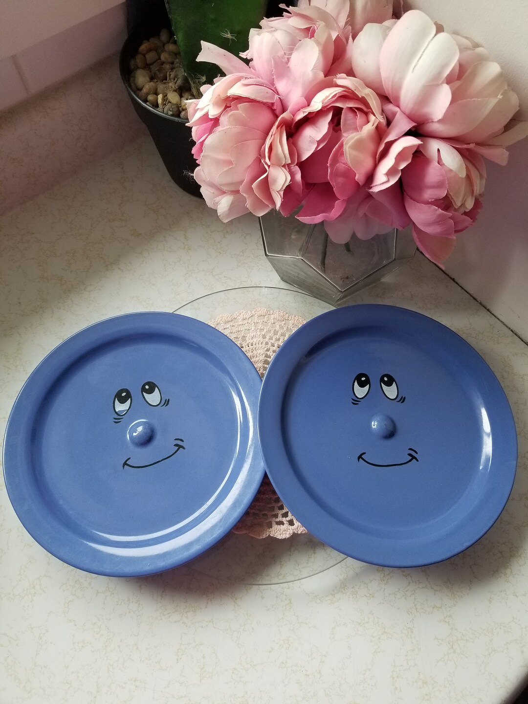 Funny Face 3D Protruding Nose Dining Plate Lot of 2 Blue Ceramic - Etsy