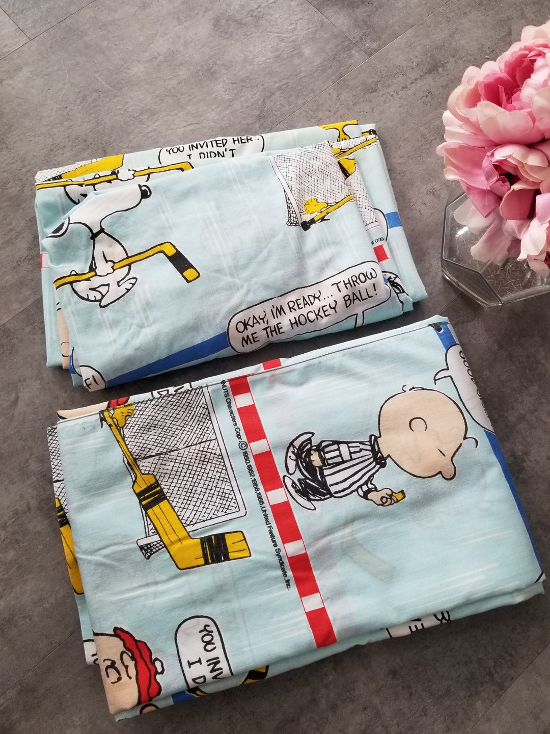Rare Vintage 60's Snoopy Peanuts Charlie Brown Twin Sheet Set Flat ...