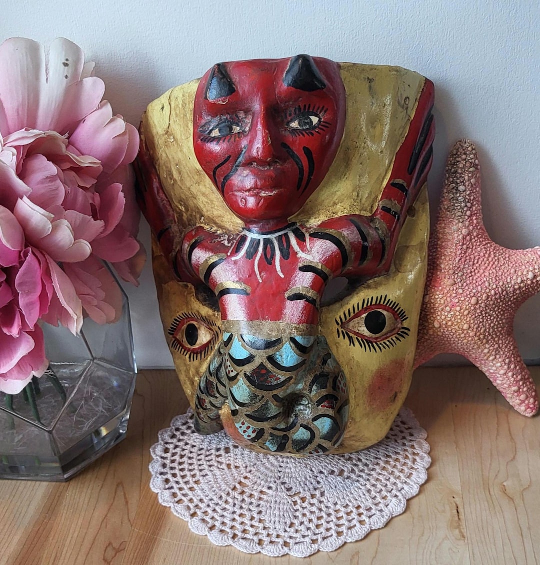 Vintage Mexican Devil Ritual Dance Mask. Wooden Art Painted. Handmade ...