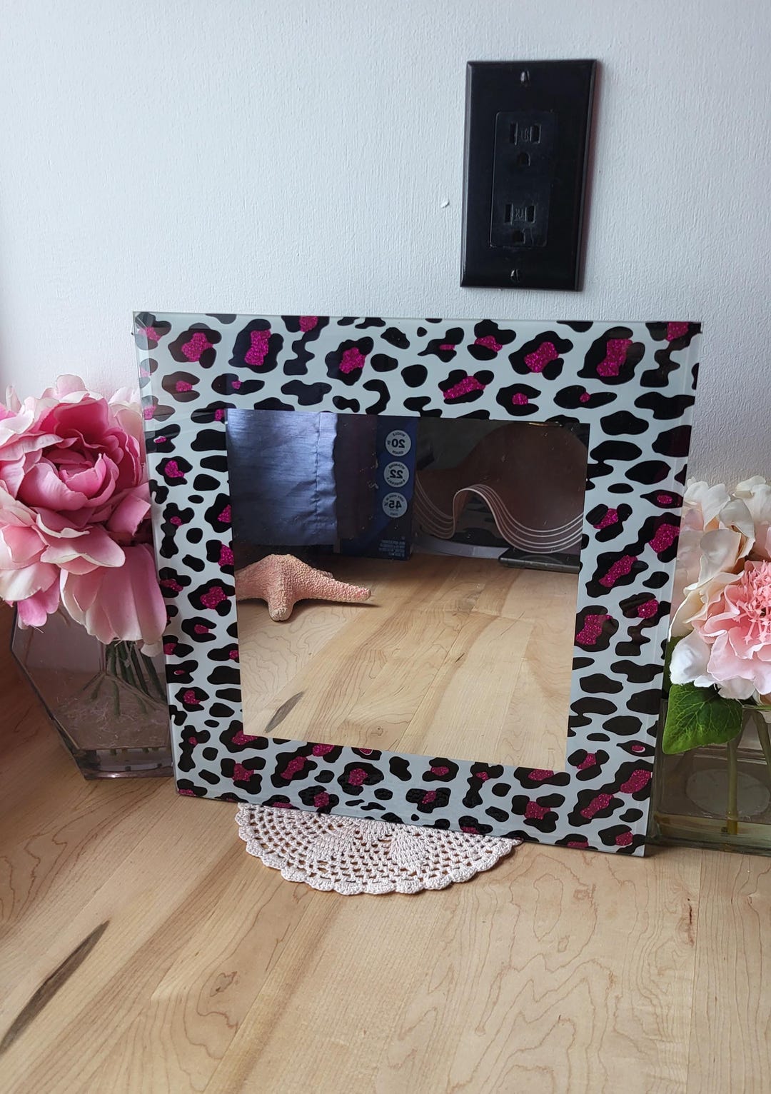 Vintage Y2K Square Mirror Cheetah Pattern Pink Sparkle Animal Print 11 ...