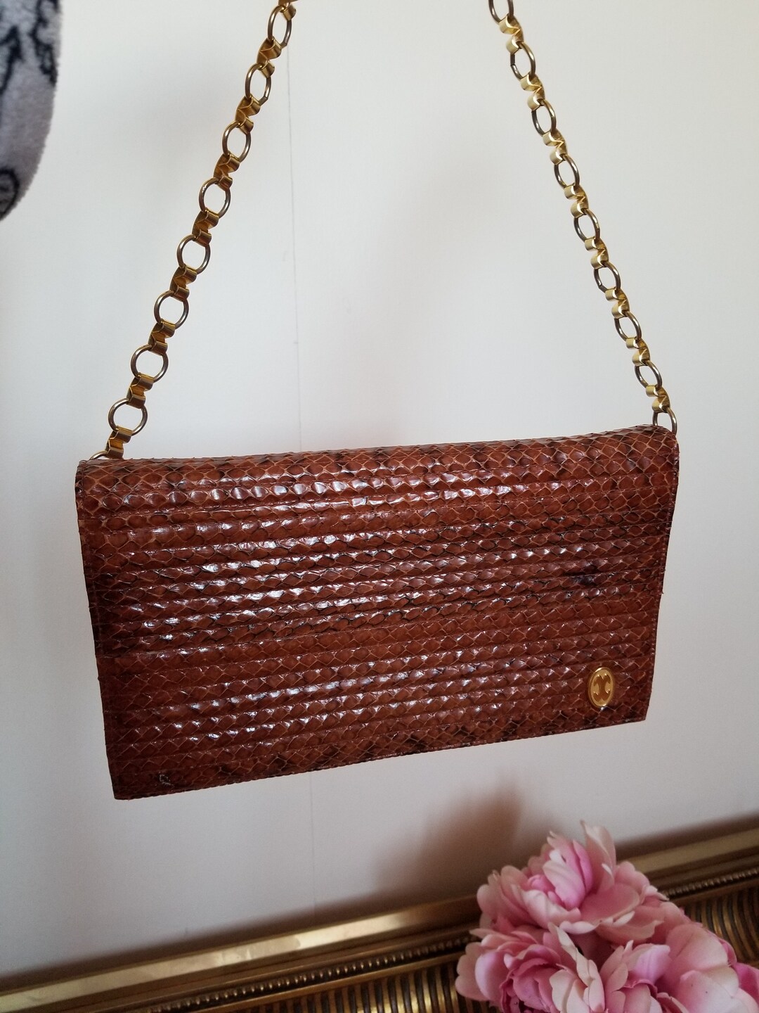 70s Mastercraft Canada Leather Snakeskin Vintage Handbag Brown Leather ...