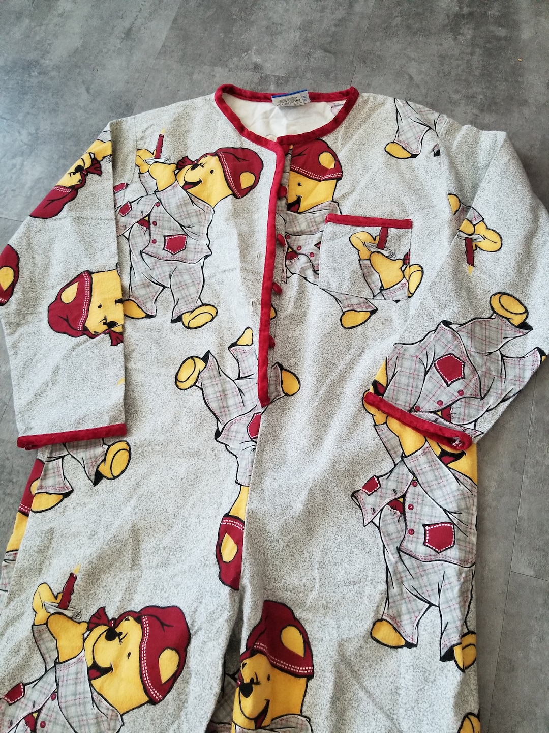 Vintage 90's Winnie the Pooh Pyjama Size Small Grey With Red Velvet ...