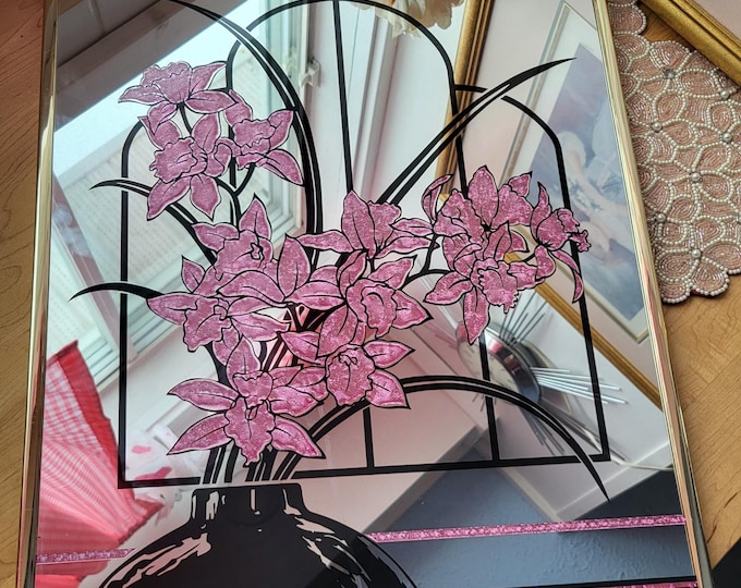Vintage 80s Retro Exotic Kitsch Boho Black Framed Wall Mirror ...