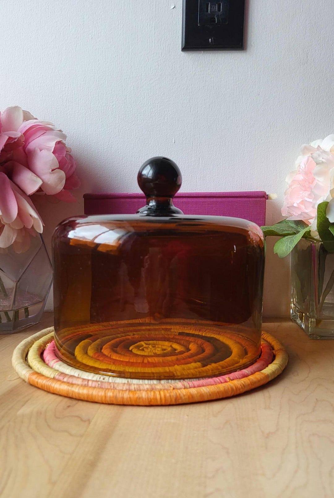 Vintage Empoli Glass, Cheese, Pastry Dome Cloche in Dark Chestnut Amber ...
