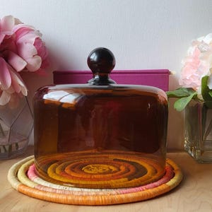 Vintage Empoli Glass, Cheese, Pastry Dome Cloche in Dark Chestnut Amber ...