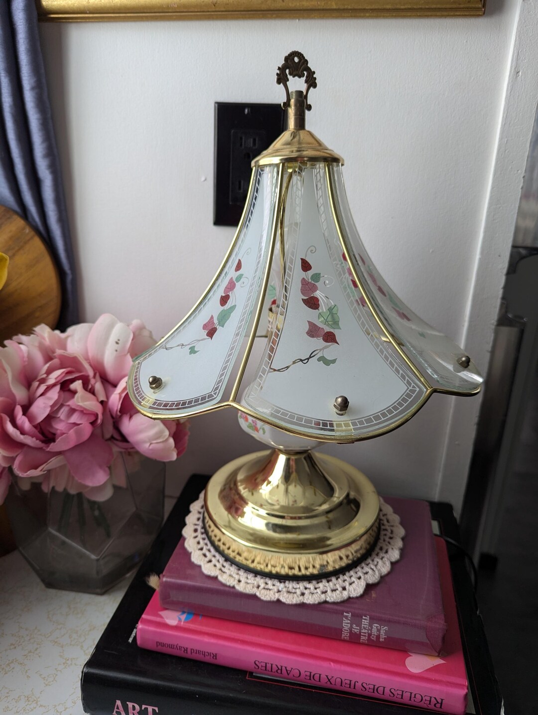 Vintage Decorative Pink Flower 6 Sloped Panel Glass Touch Lamp Works - Etsy