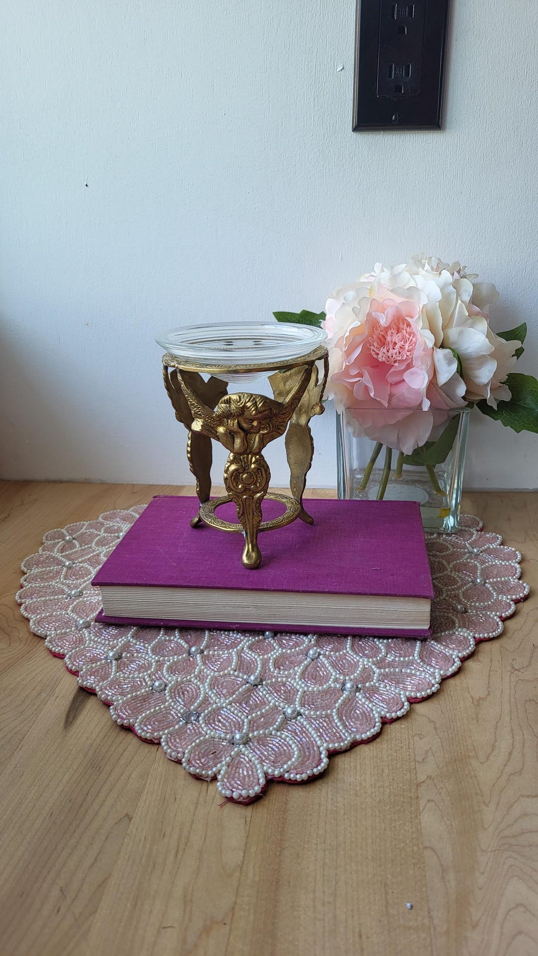 Vintage Footed Brass Plant Stand, Candle Baroque, Putty Angels, Cherub ...