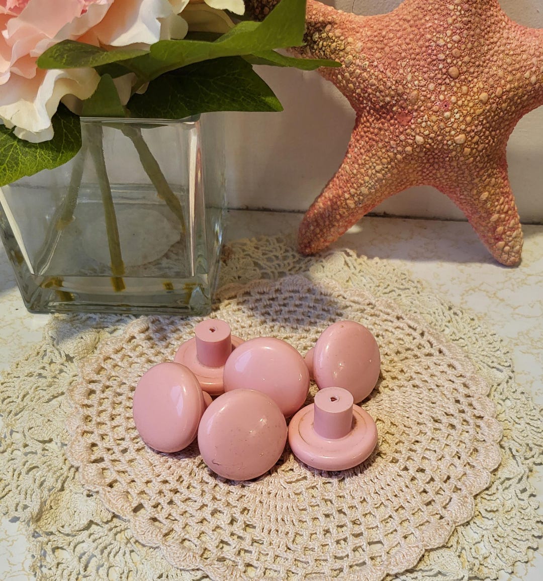 Vintage Soft Pink Handles Furniture Mushroom Knobs Cabinet Hardware ...