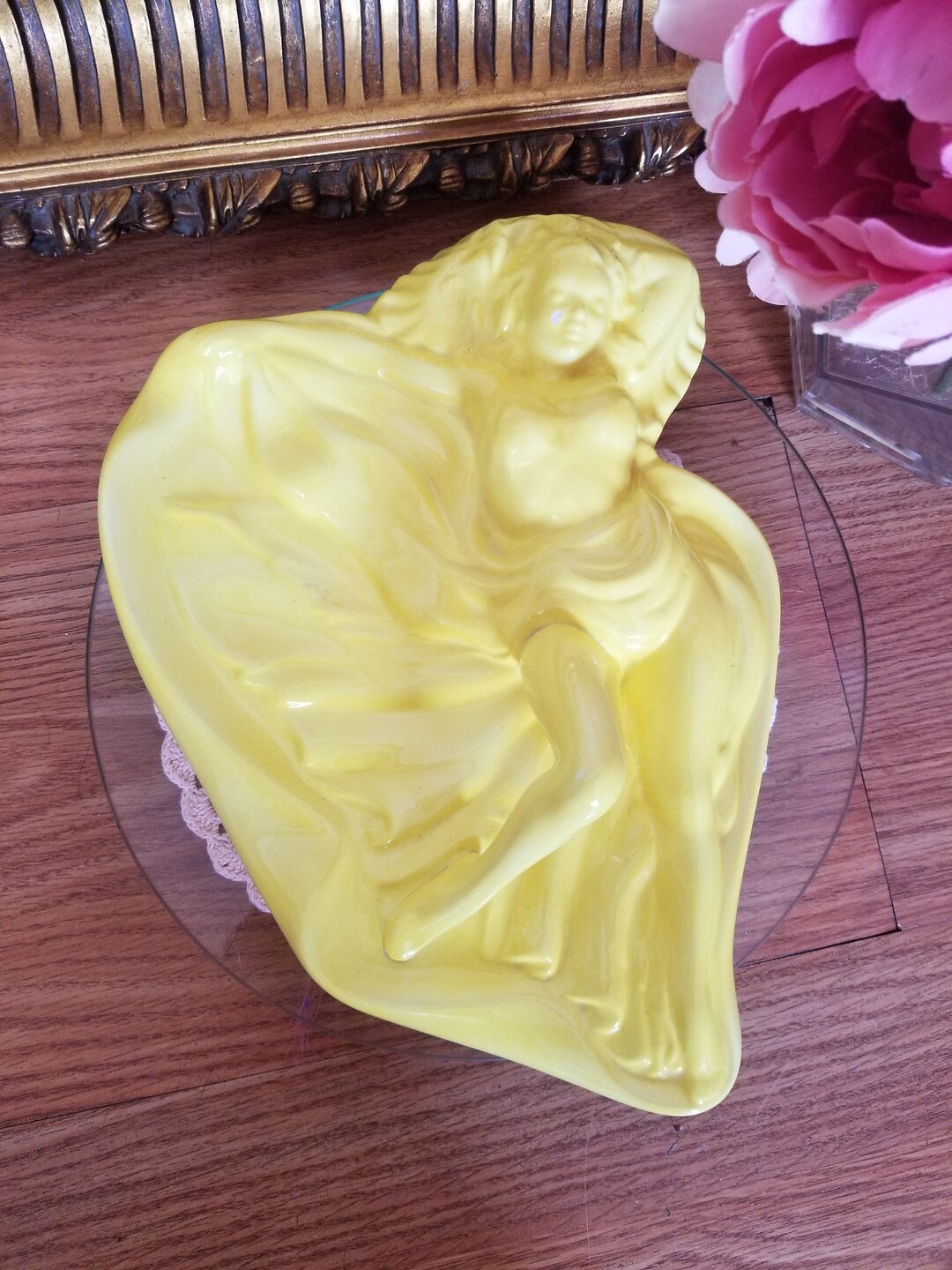 Vintage Yellow Pin Up Retro Lady Cendrier 80s Peint à La Main Céramique Hollande Etsy
