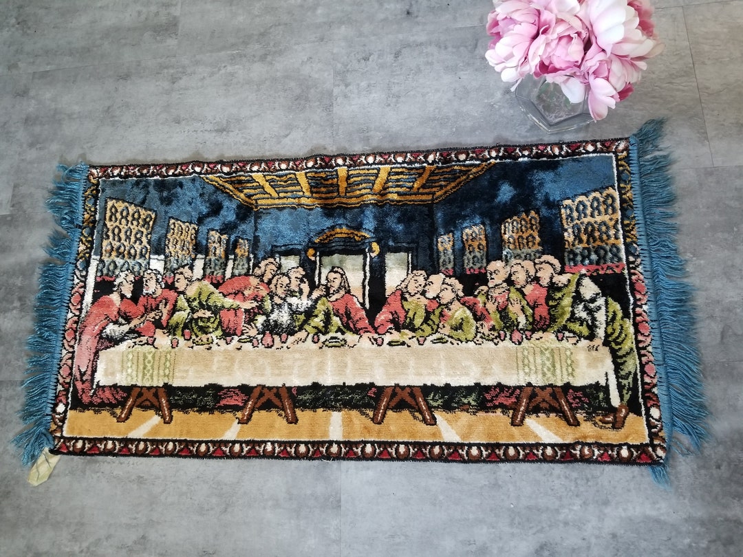 Vintage 1970s the Last Supper Jesus Christ Tapestry Rug Wall Hanging ...
