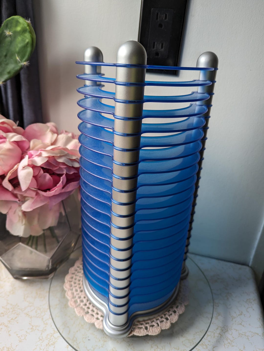 Vintage Y2K CD Rack Tower Grey and Blue - Etsy