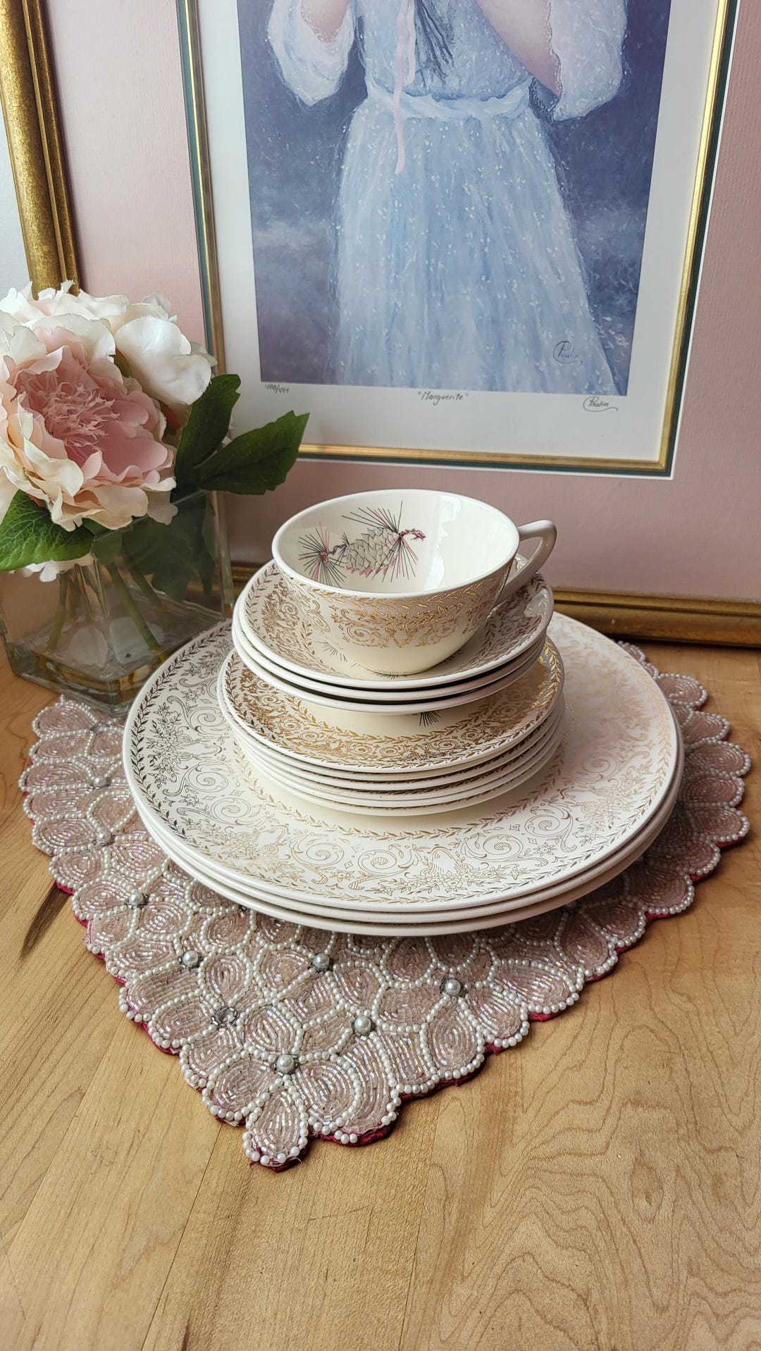 Vintage Dinner Set 13 Pieces Pine Cone Lifetime China Co. Semi-vitreous ...
