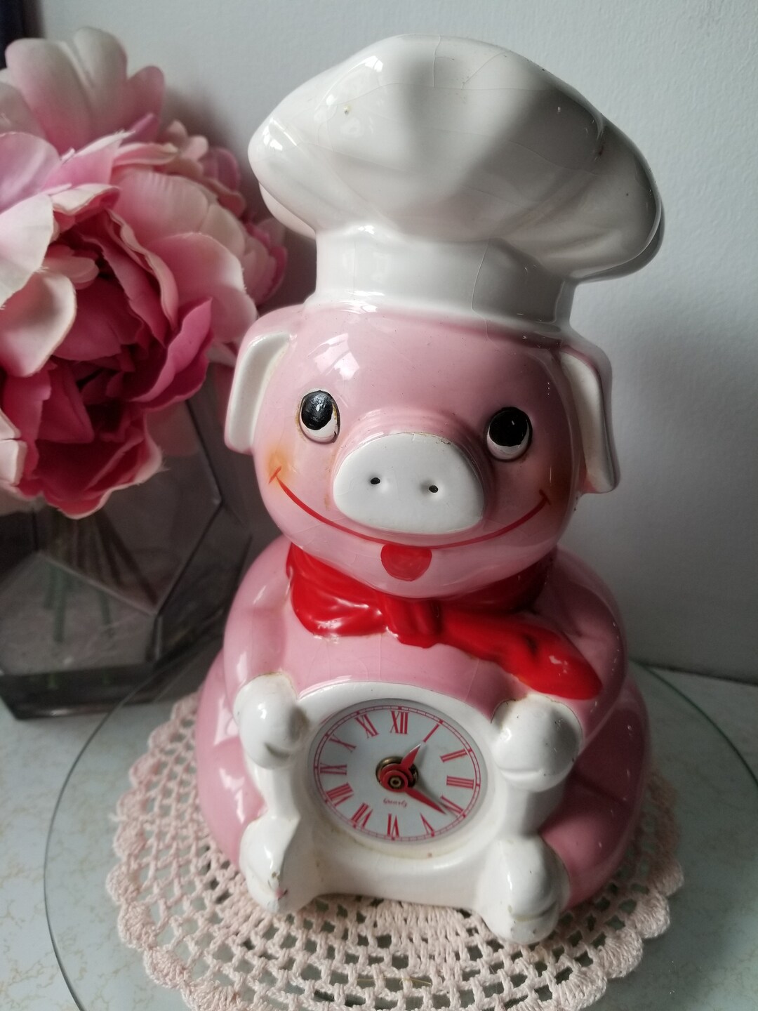 Vintage Adorable Pig Cook Chef With Clock Piggy Kitchen Decoration - Etsy