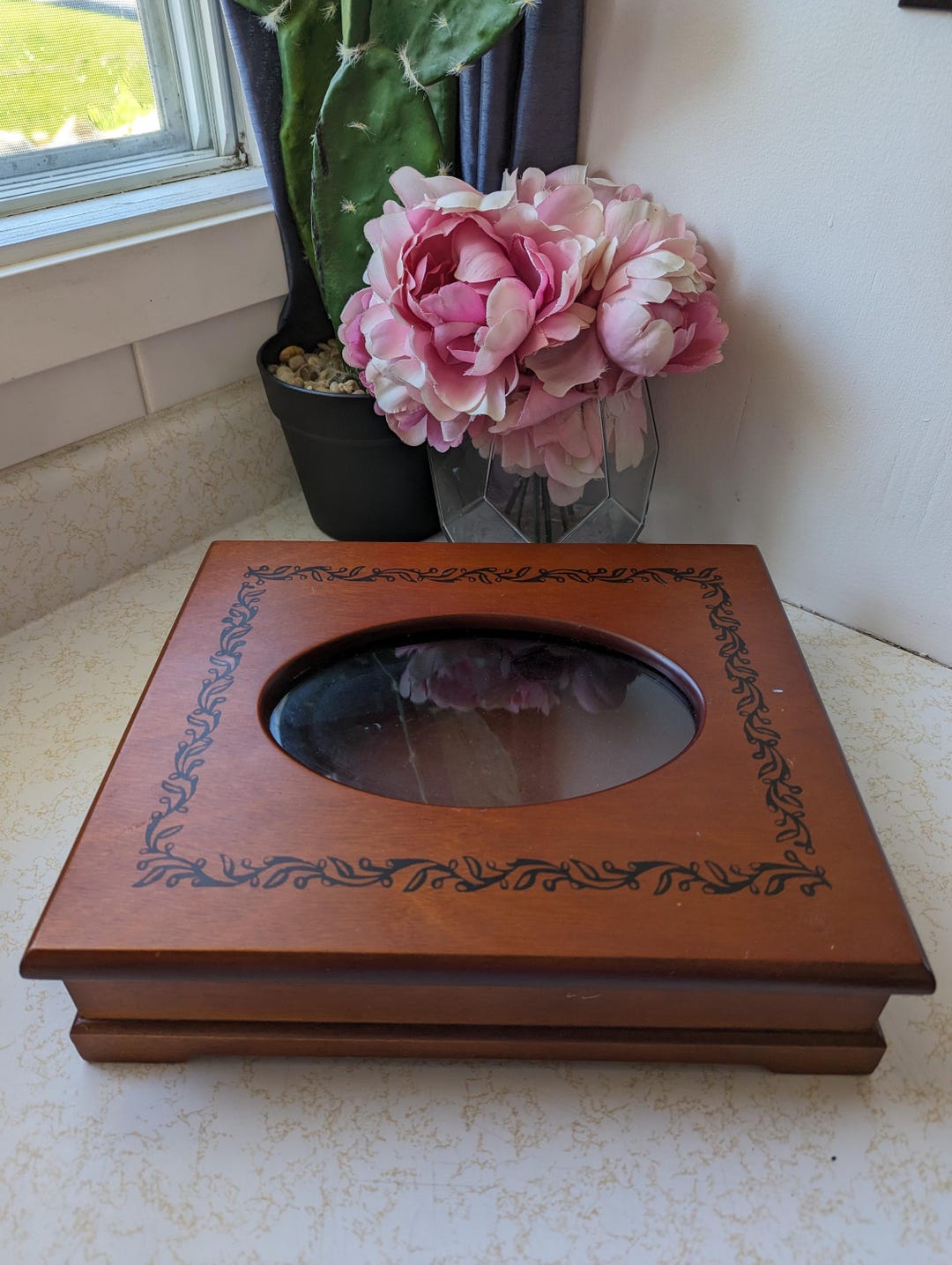 Vintage Oval Glass Wooden Box for Storage Memory Box - Etsy