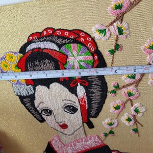 Vintage Japanese Geisha Bunka Silk Embroidery Handmade Cartoon Style ...