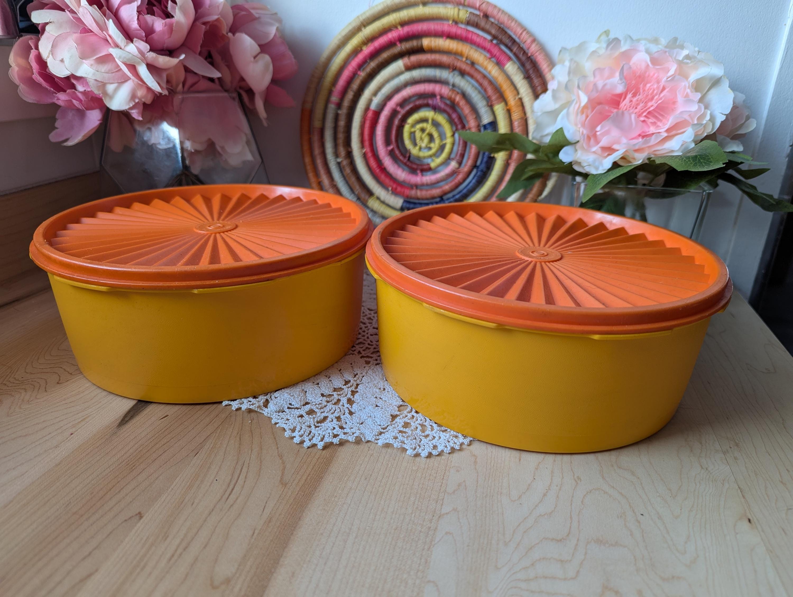 Vintage Set of 2 Tupperware Canisters Lids 8 Cup Capacity Yellow Orange ...
