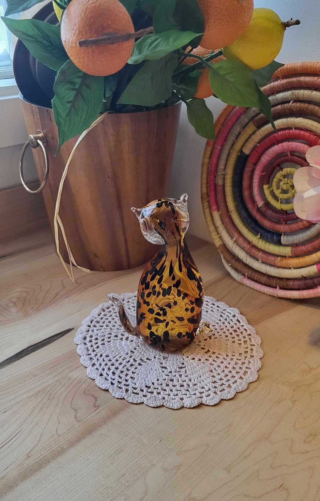 Vintage Blown Glass Amber Cat Figurine. Crystal Cat Figurine ...