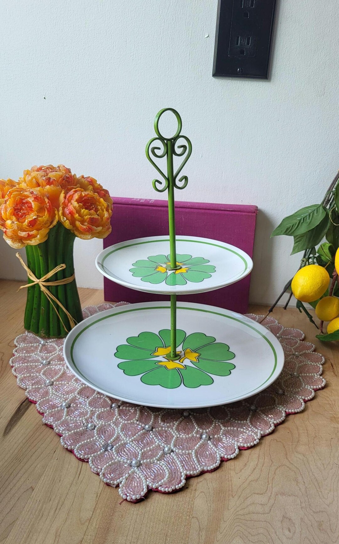 Vintage Retro Cake Stand, Toledo 2 Tier Dessert Stand, Retro Flower ...