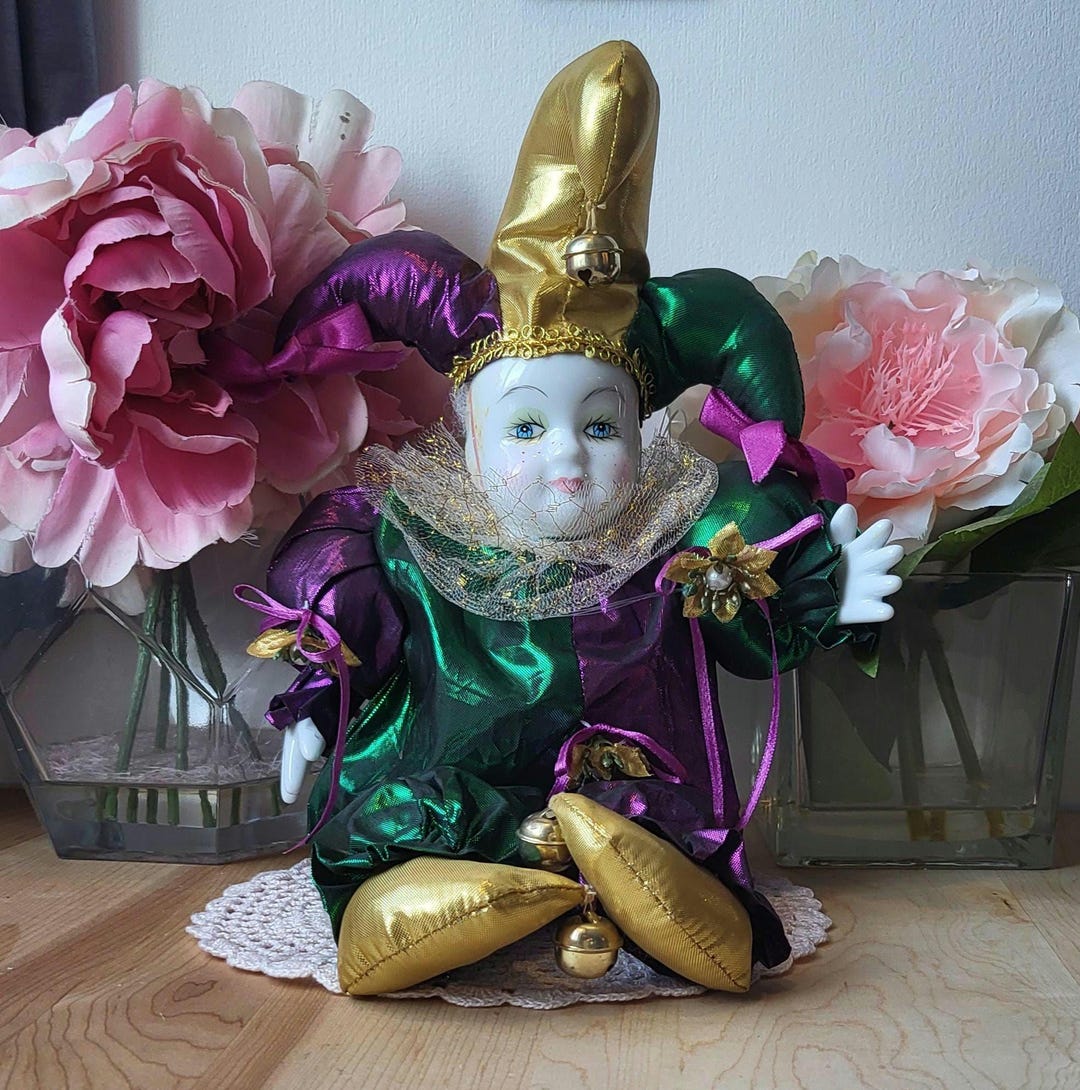 Harlequin Porcelain Clown Doll Vintage Ceramic Jester Clown Dolls-great ...