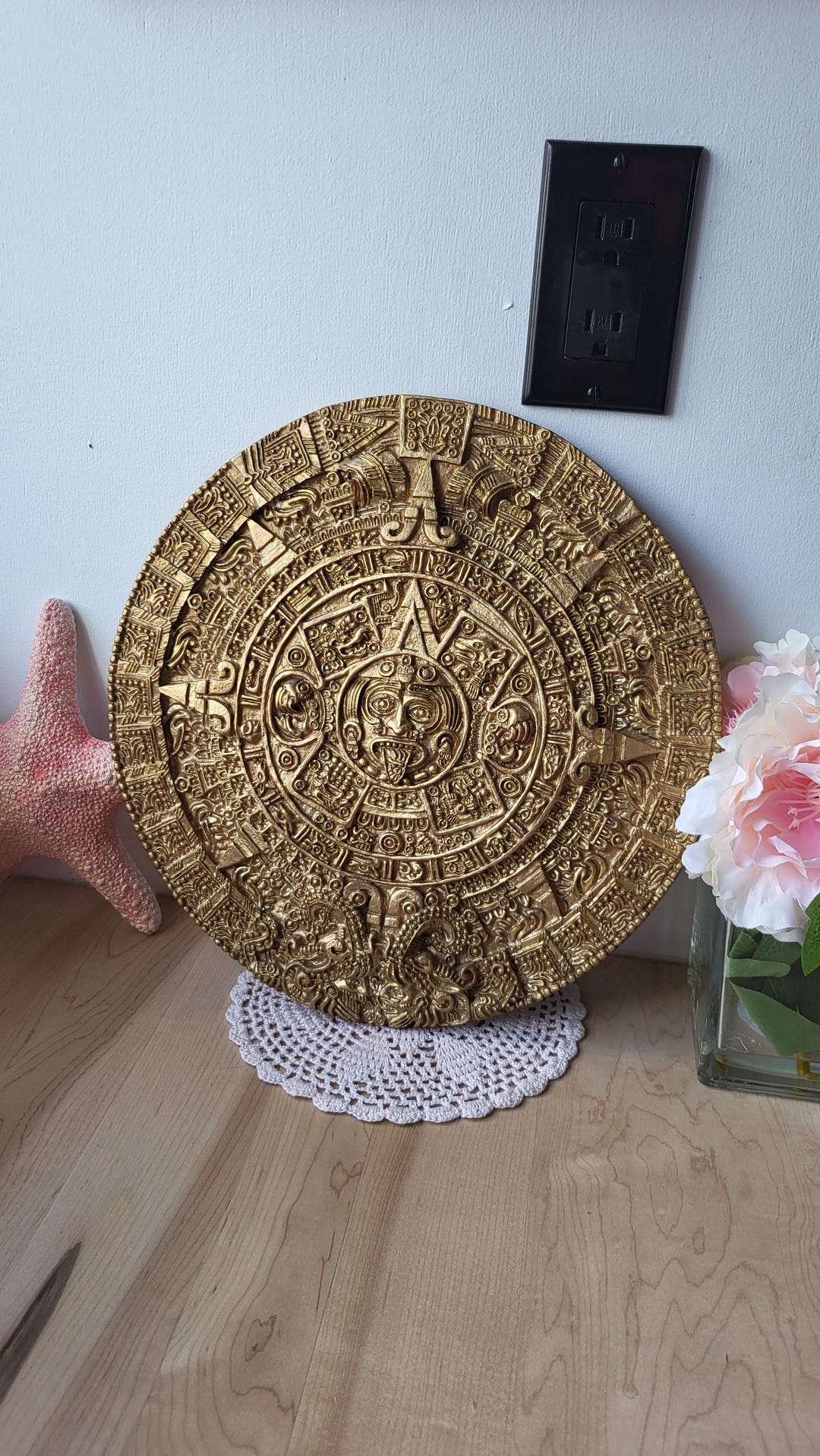 Large Aztec Plate Wall Hanging Vintage Mexican Souvenir Mayan Calendar ...