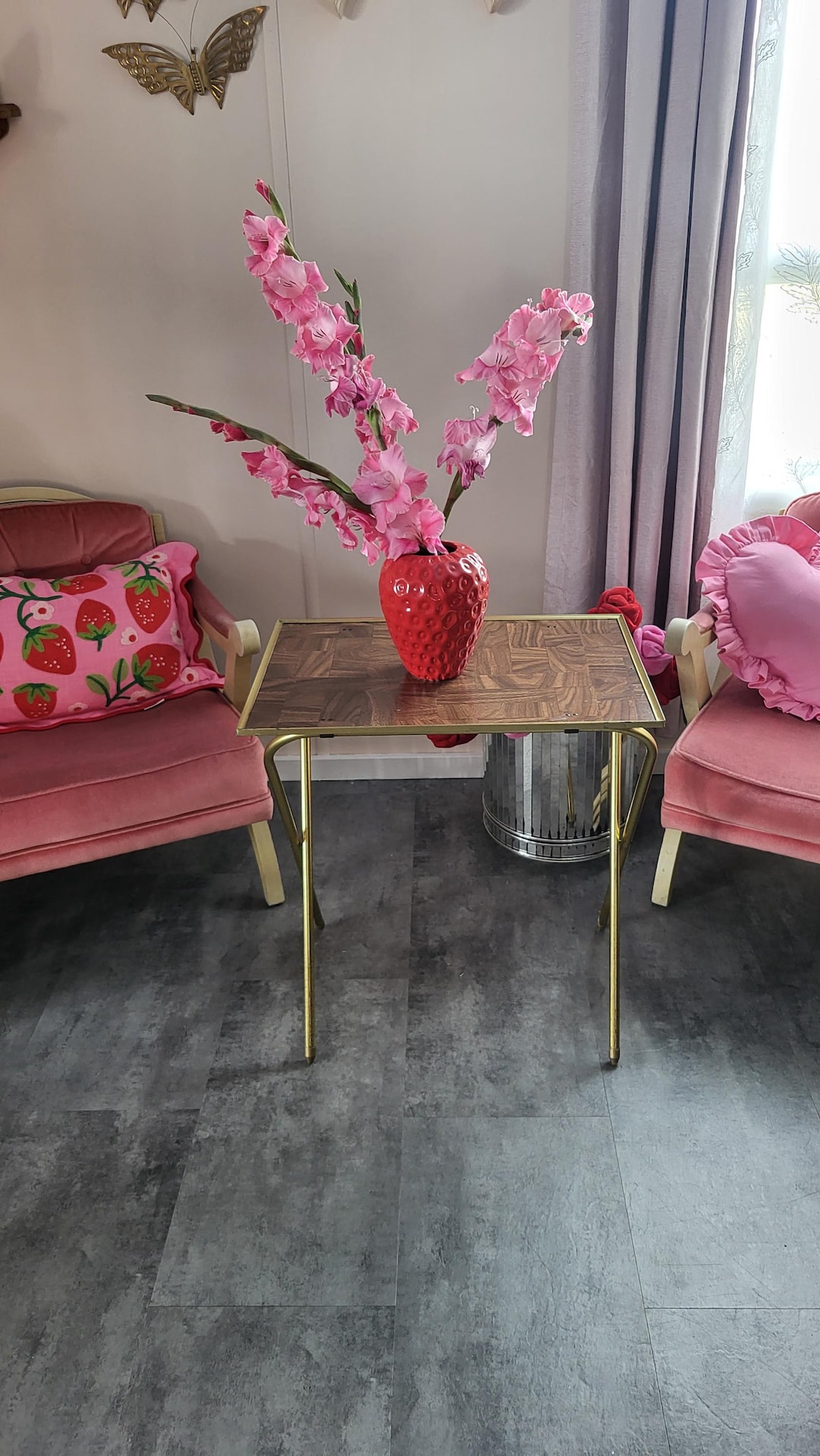 Vintage Metal Tray With Stand MCM Faux Wood Design, Metal Tray, TV ...