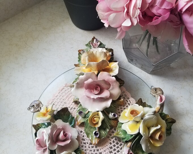 Vintage Set of 3 Capodimonte Porcelain Rose Bouquet-hand Painted-italy ...