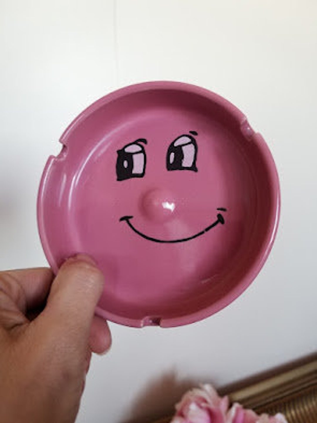 Vintage 90's Smiley Face 3D Nose Mauve Pink Ceramic Ashtray - Etsy