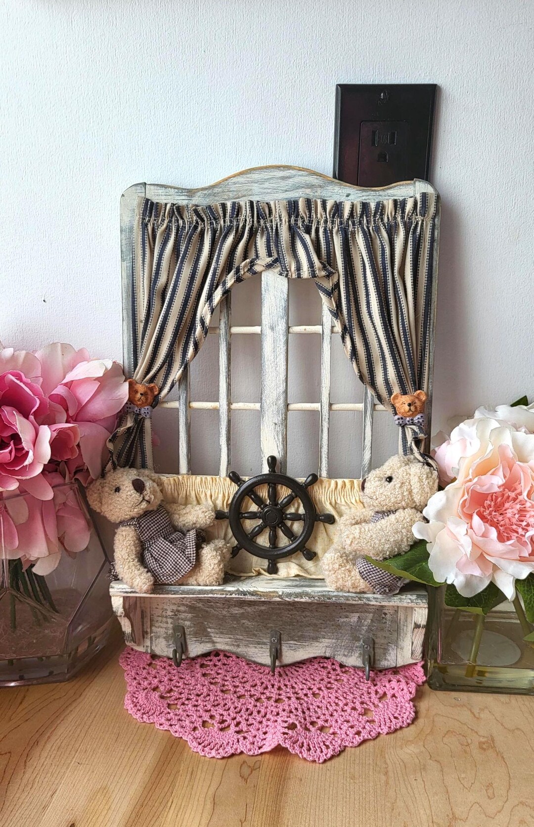 Vintage Fancy That Wood Teddy Bear Window Key Holder Wall Hanging Hook ...