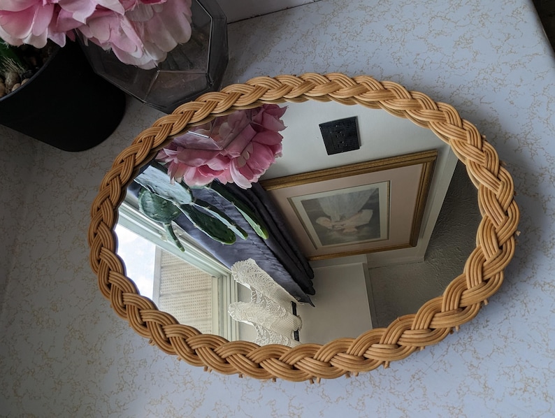 Mid Century Wall Mirror Vintage Rattan Round Wall Mirror Style Boho ...