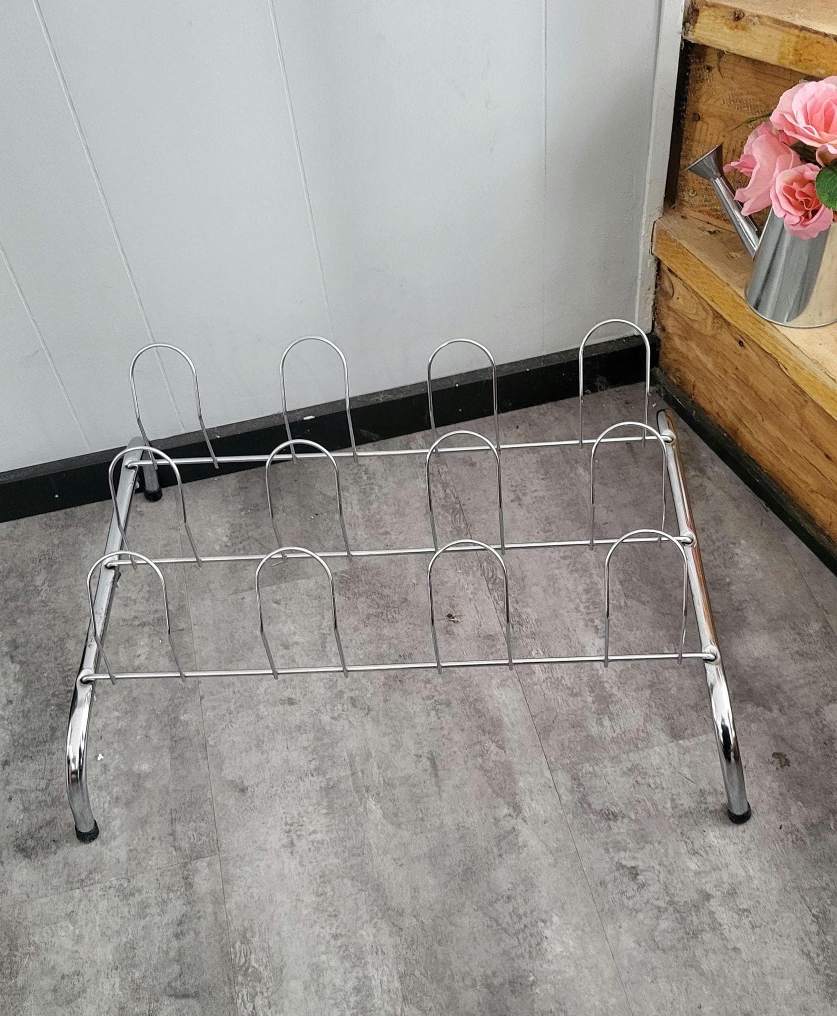 MCM Atomic Chrome Shoe Rack, Vintage Metal 6 Pair Shoes Rack. - Etsy