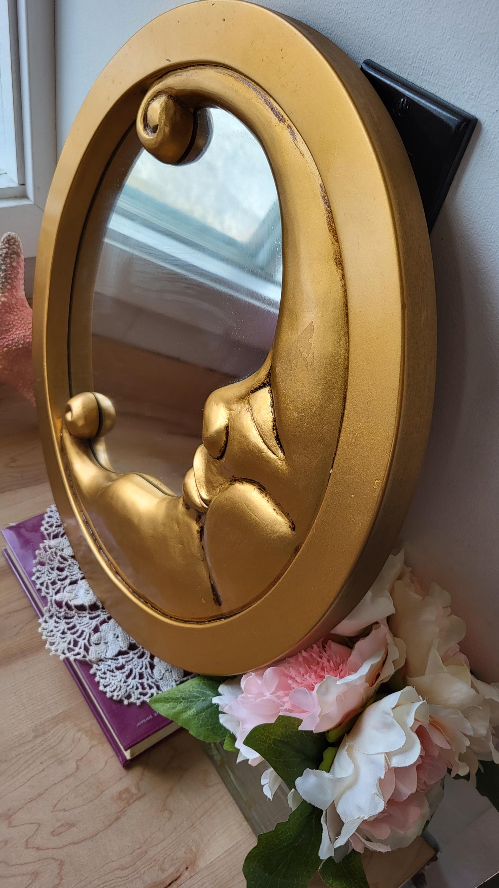 Vintage Large 16" Celestial Gold Moon Mirror, Round Wall Hanging, Y2K ...