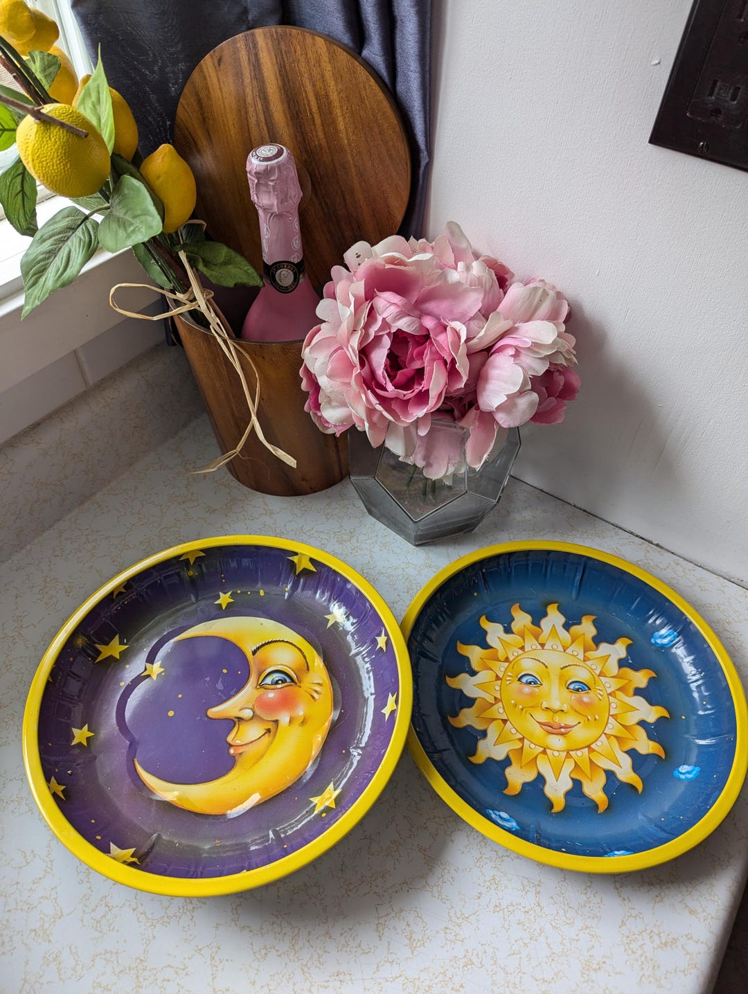 Vintage Pair of 90's Celestial Sun & Moon Tins Plates - Etsy