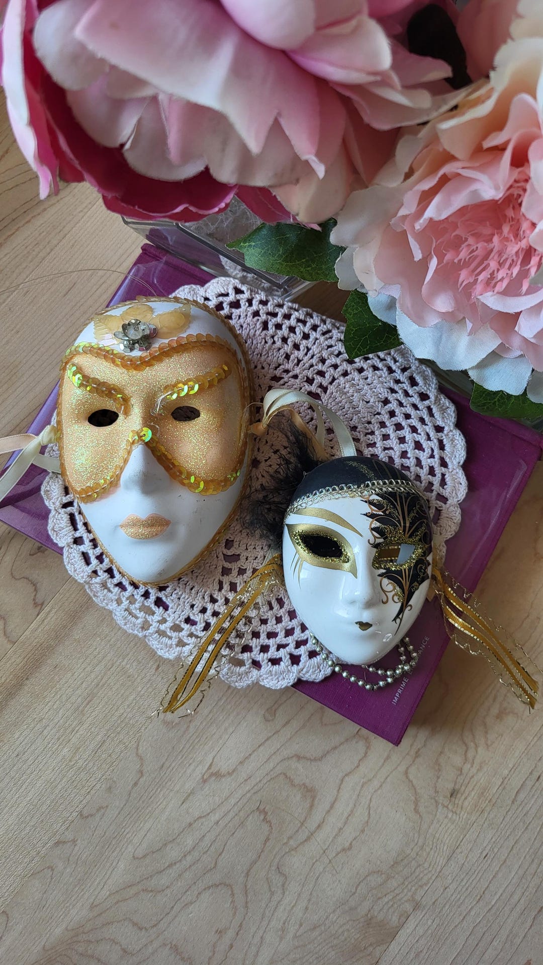Set of 2 Theatre Wall Masks - Vintage Ceramic Sparkle Masks - 1980s ...