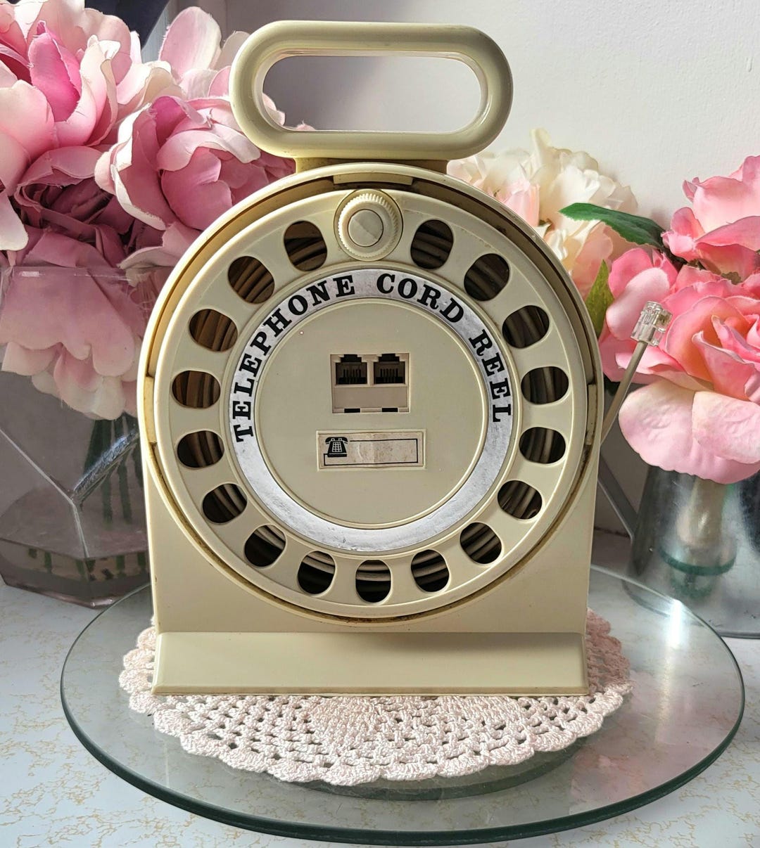Vintage Telephone Cord Reel Handle, Long Phone Line Extension, Retro 80 ...