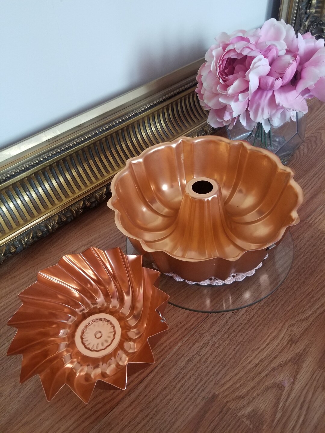 Vintage Copper Ring Pan Fluted Tube Copper Colored Aluminium Cake Pan ...