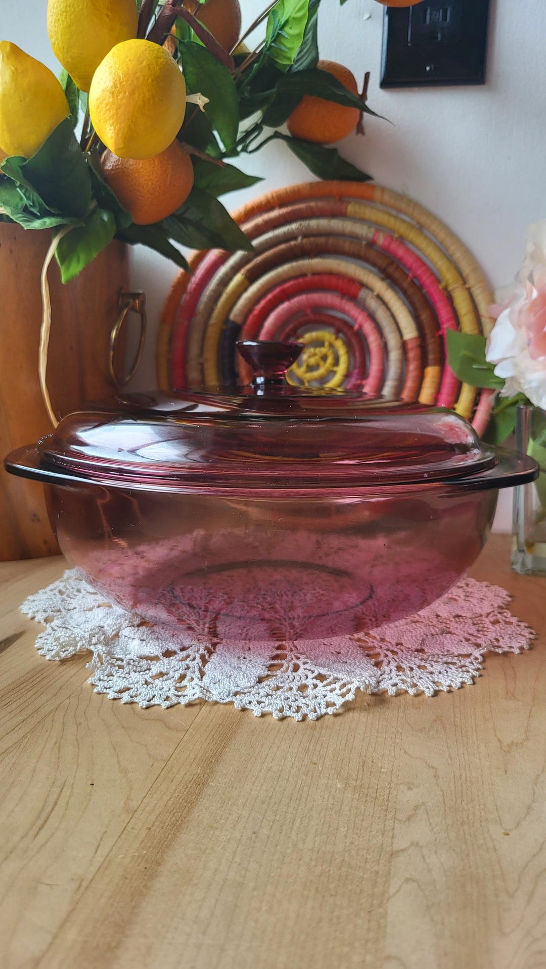 Pyrex Vision Round 024 Cranberry Casserole Dish With Lid - Pyrex ...