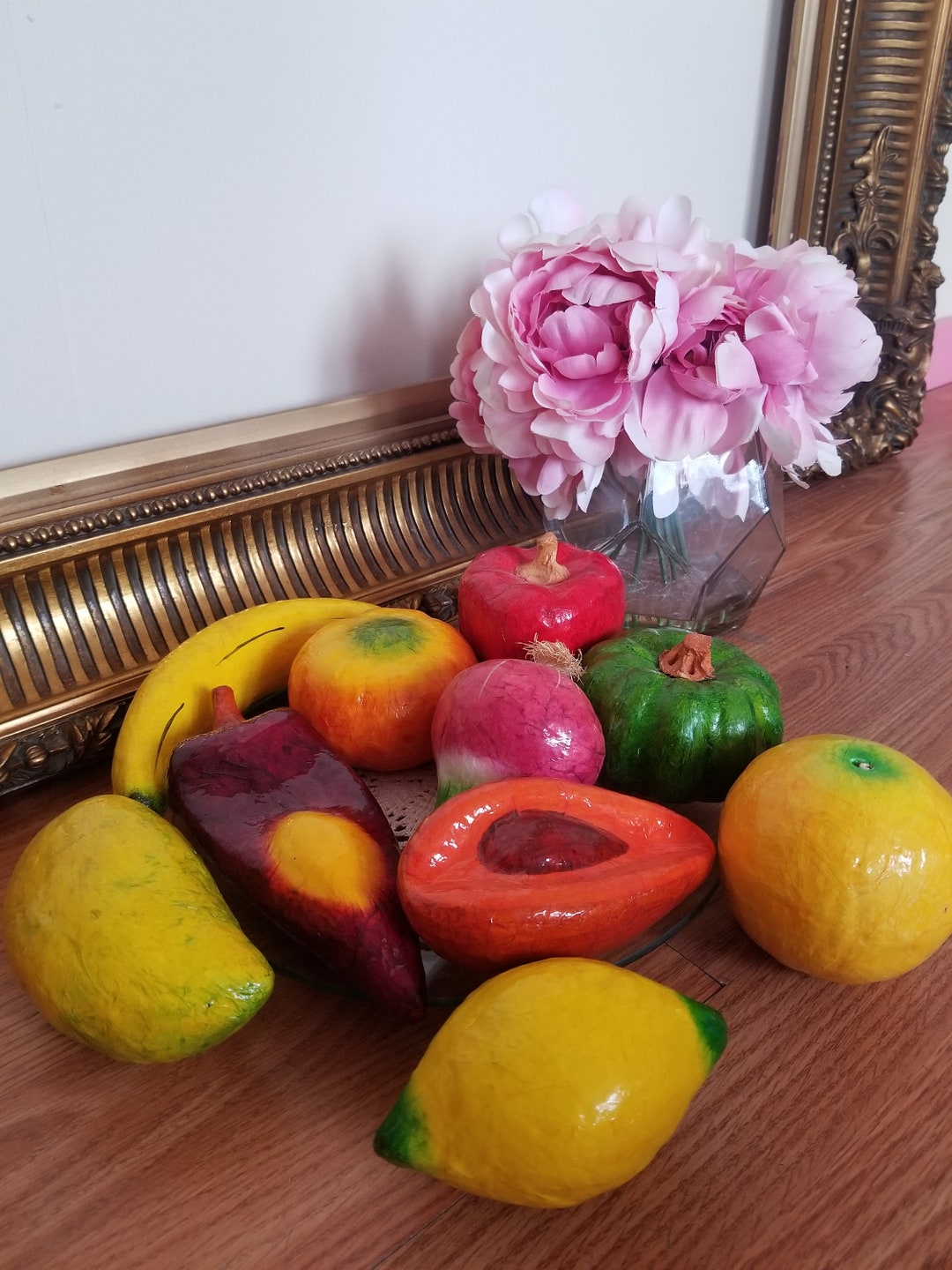 Vintage Set of 10 Paper Mache Fruit & Vegetables for Basket Handmade ...