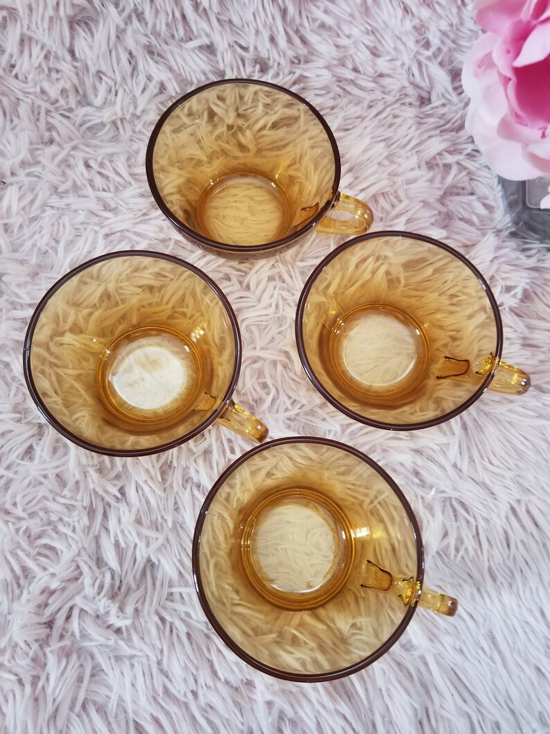Vintage Amber Colored Thick Glass Coffee Tea Cups Set of 4 - Etsy