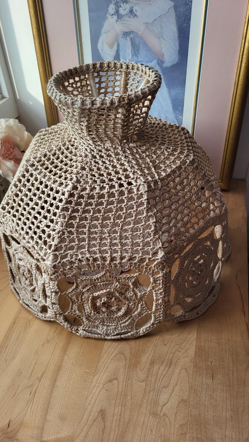 Vintage Real 70's Macrame With Big Roses Lampshade Tiffany Shapped - Etsy