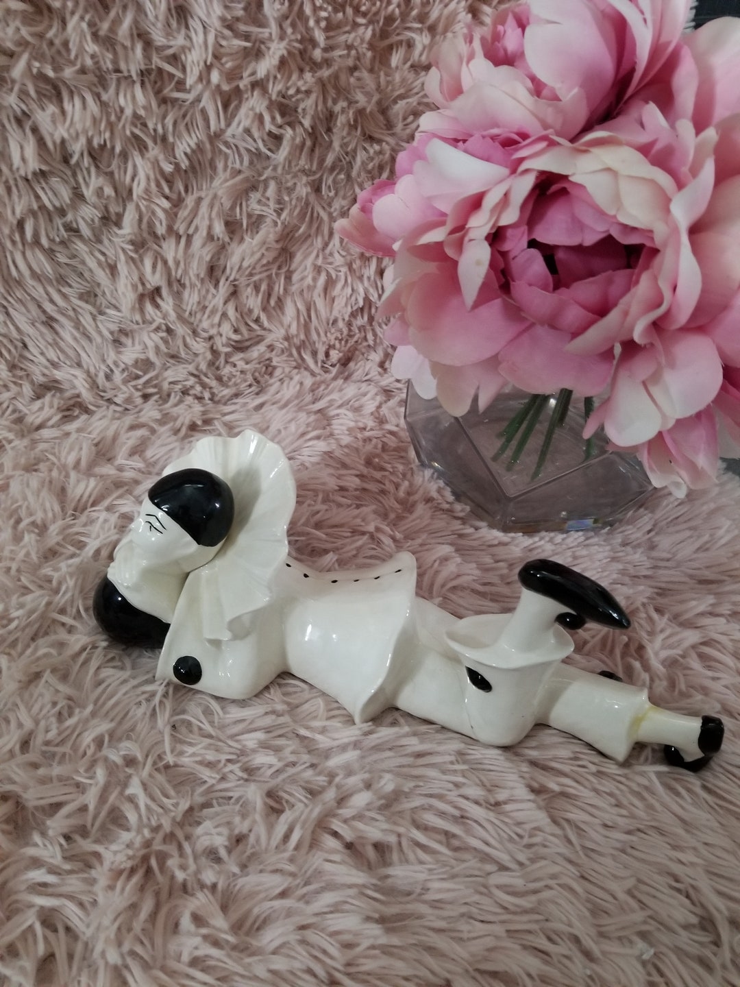 Vintage Pierrot Mime Statue Black & White Glazed Plaster Clown - Etsy