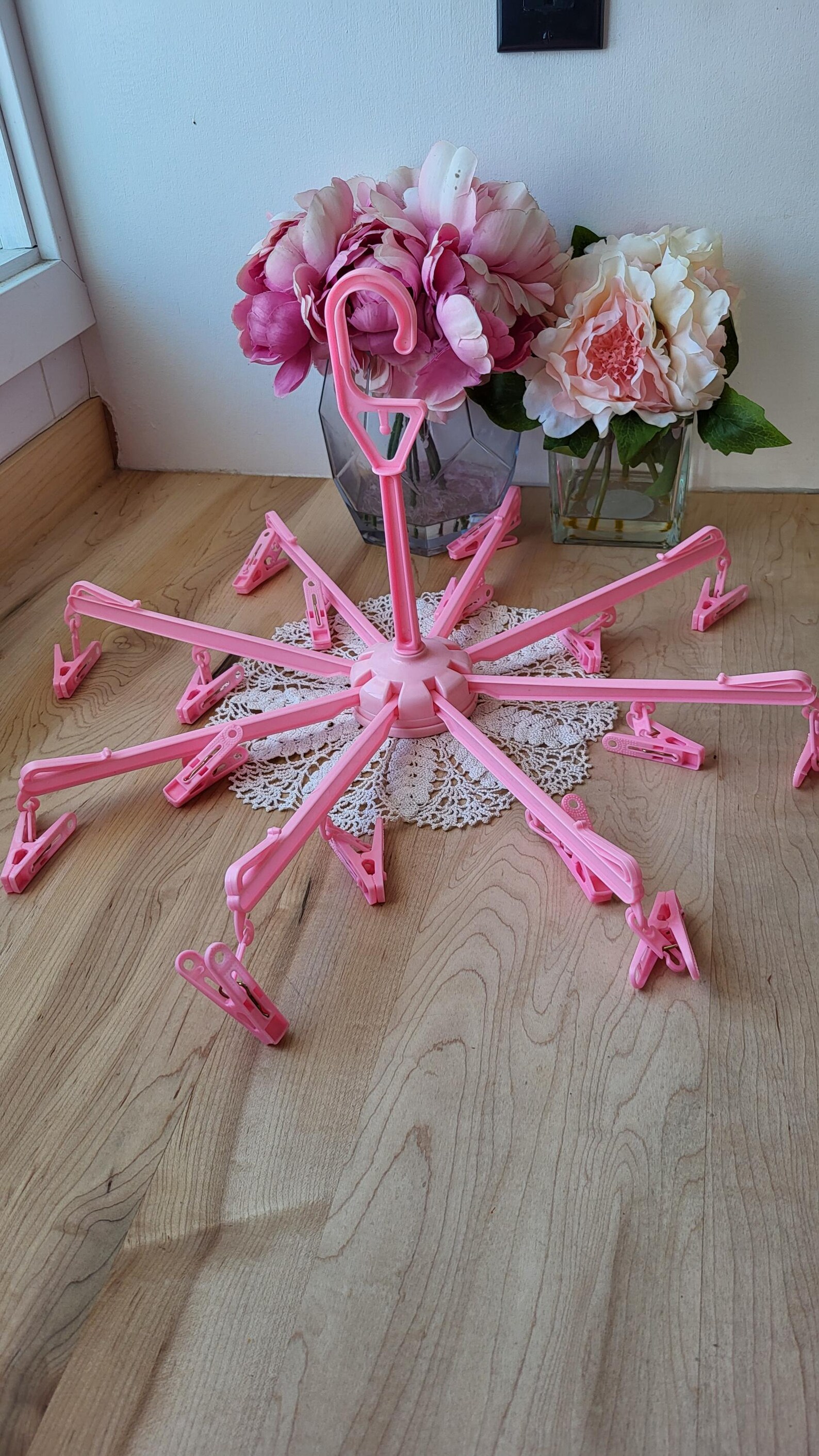 Vintage Pink Clothes Drying Rack Folding Collapsible Arms Laundry ...