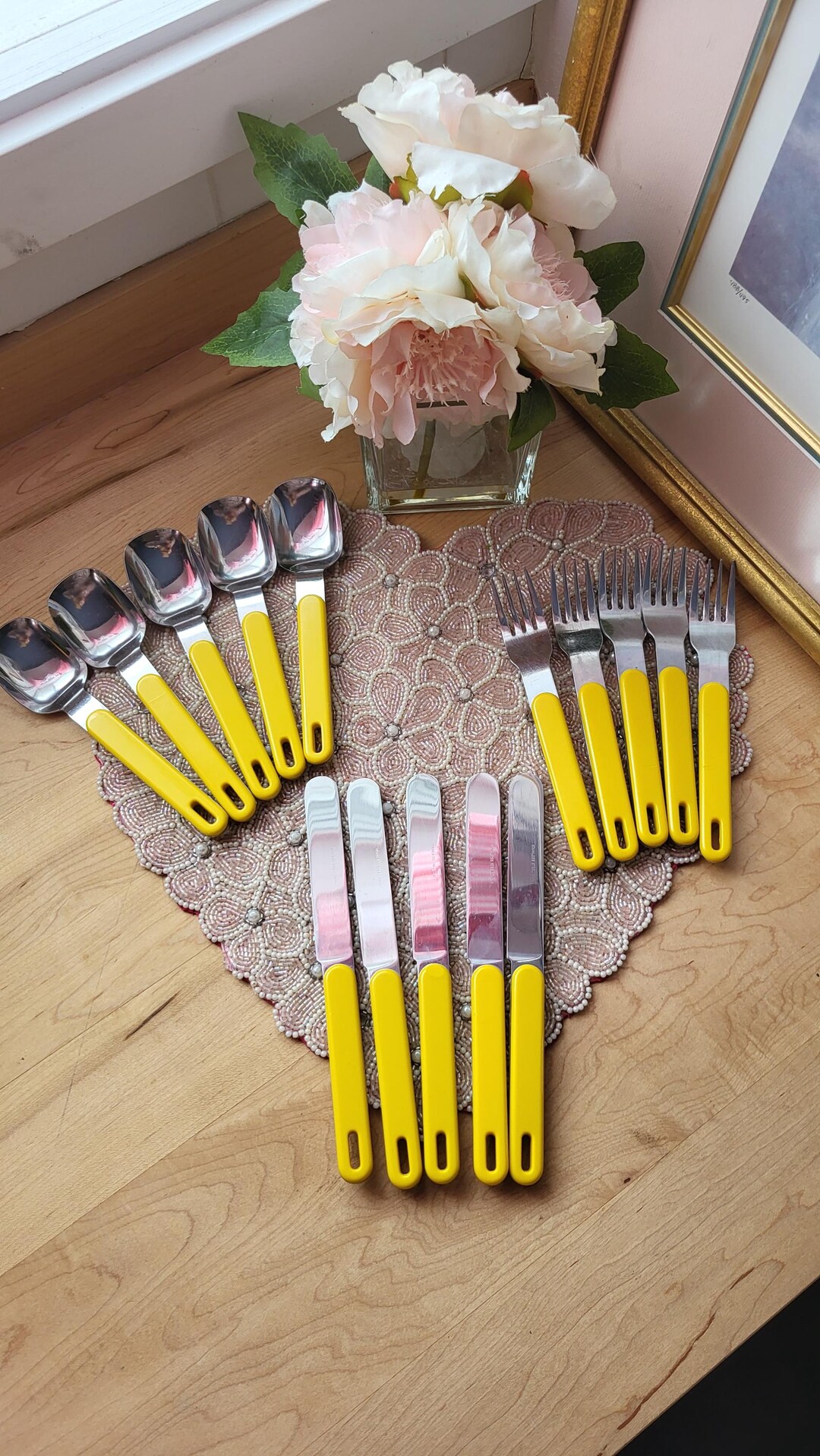 Vintage Yellow Space Age Plastic Handles Stainless Flatware Vintage ...