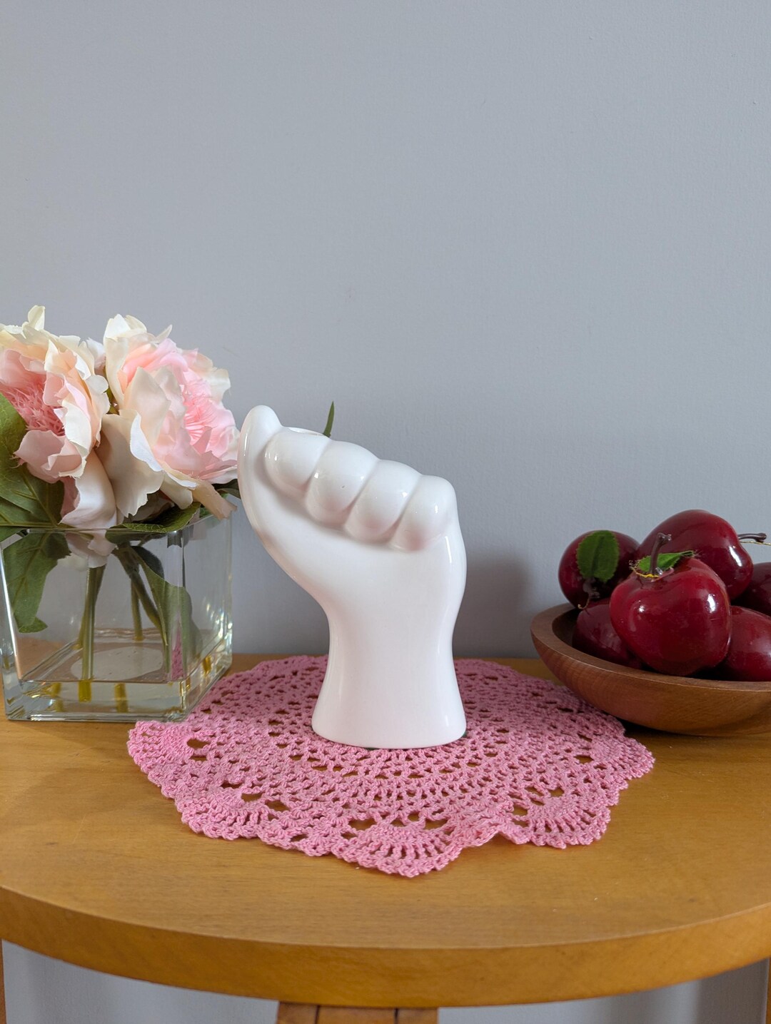 Vintage White Ceramic Knuckle Holder, Flower Holder, Toothbrush Holder ...