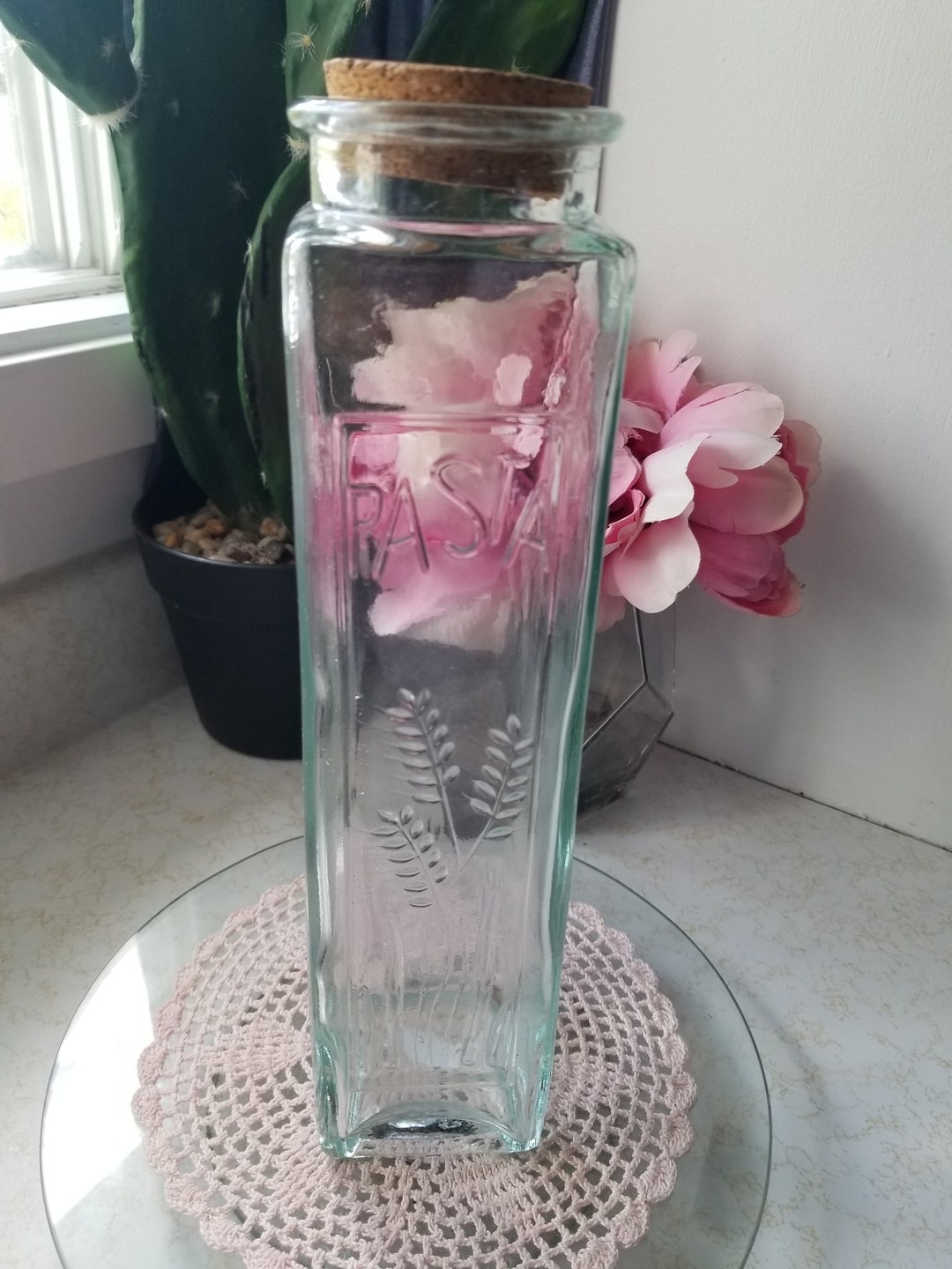 Vintage Glass Pasta Spaghetti Jar Italie Made 13 " High Bottle With ...