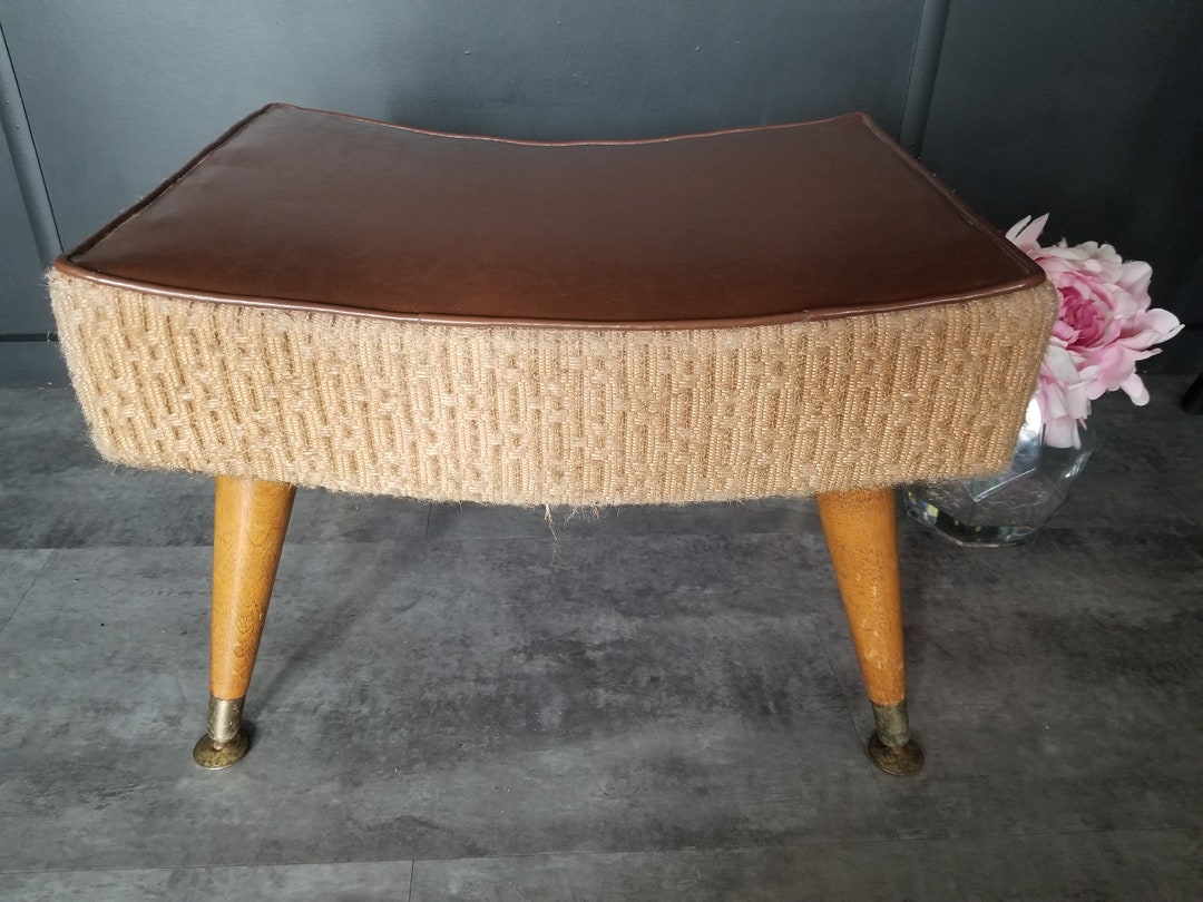 Vintage Mid Century Atomic Age Curved Foot Stool Ottoman Foot Rest With ...